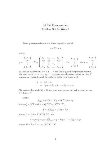 Econometrics I Problem Set 1 1 1 Multiple Regression Exercises 1 1