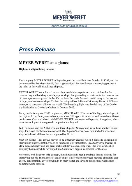 Further information are available for download as PDF - Meyer Werft