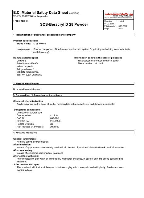E.C. Material Safety Data Sheet - Suter Swiss-Composite Group