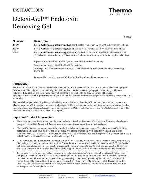 Detoxi-Gel™ Endotoxin Removing Gel - Pierce Biotechnology, Inc.