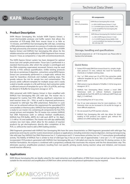 KAPA Mouse Genotyping Kit - Kapa Biosystems