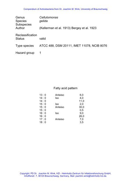 Genus Cellulomonas Species gelida Subspecies Author (Kellerman ...