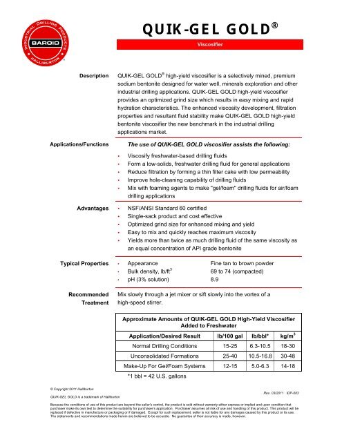 QUIK-GEL GOLD® - Baroid IDP