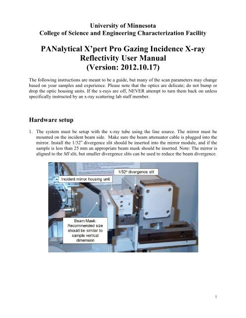 PANalytical X'pert Pro Gazing Incidence X-ray Reflectivity User ...