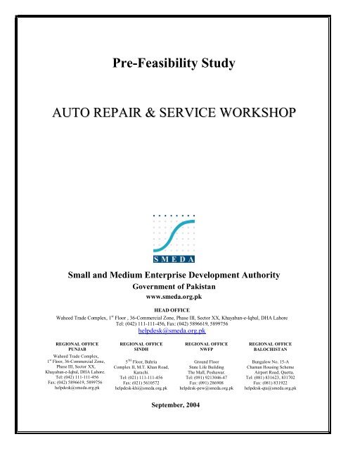 Pre-Feasibility Study AUTO REPAIR & SERVICE WORKSHOP