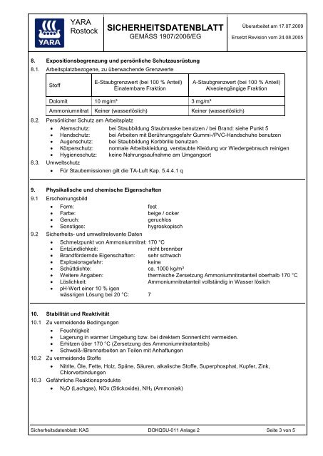 YARA Rostock 4.5 Hinweise