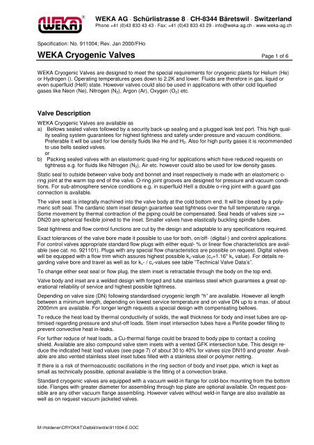 WEKA Cryogenic Valves