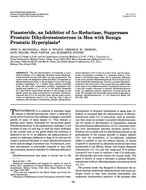 Finasteride, an inhibitor of 5 alpha-reductase, su - Cenegenics ...