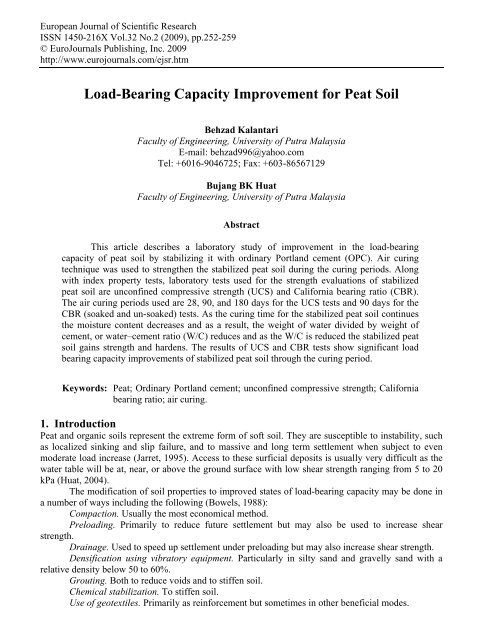 Load-Bearing Capacity Improvement for Peat Soil - EuroJournals