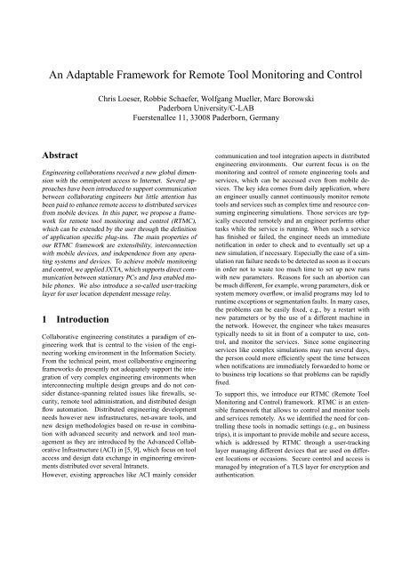 An Adaptable Framework For Remote Tool Monitoring Citeseerx