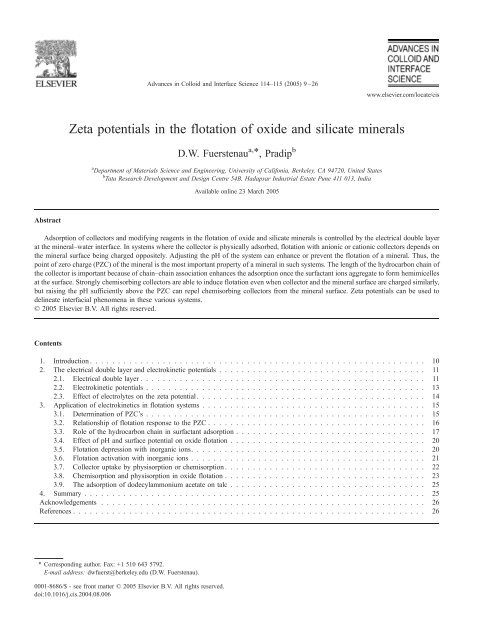 Zeta potentials in the flotation of oxide and silicate minerals - TRDDC