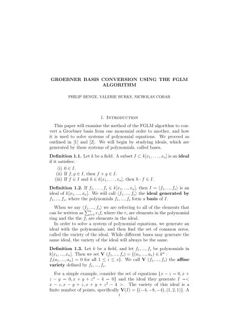 Groebner Basis Conversion Using The Fglm Algorithm