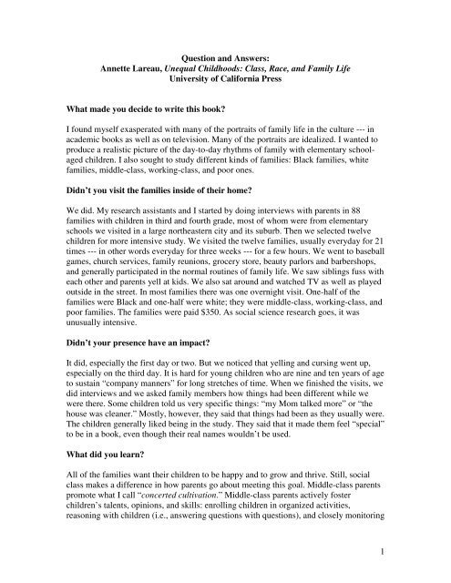 Annette Lareau, Unequal Childhoods: Class, Race, and Family Life ...