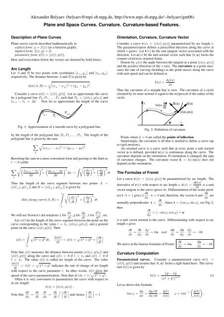 Plane And Space Curves Curvature Curvature Based Features
