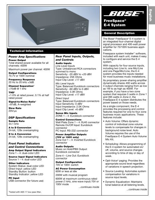 Bose FreeSpace E-4 System - Tech Data Sheet