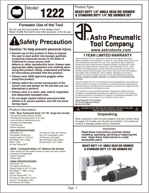 Product Manual (PDF) - Astro Pneumatic