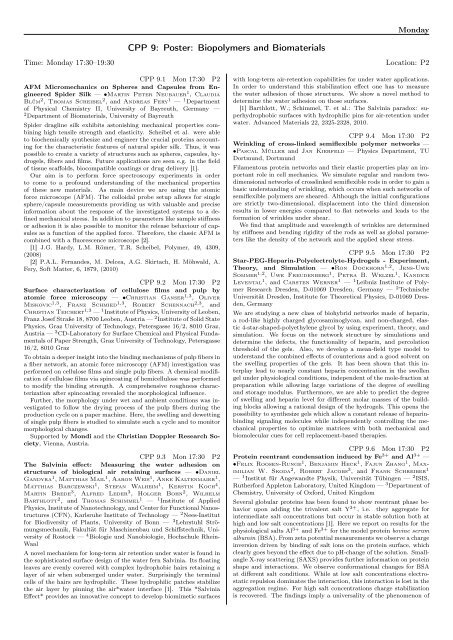 CPP 9: Poster: Biopolymers and Biomaterials - DPG-Verhandlungen
