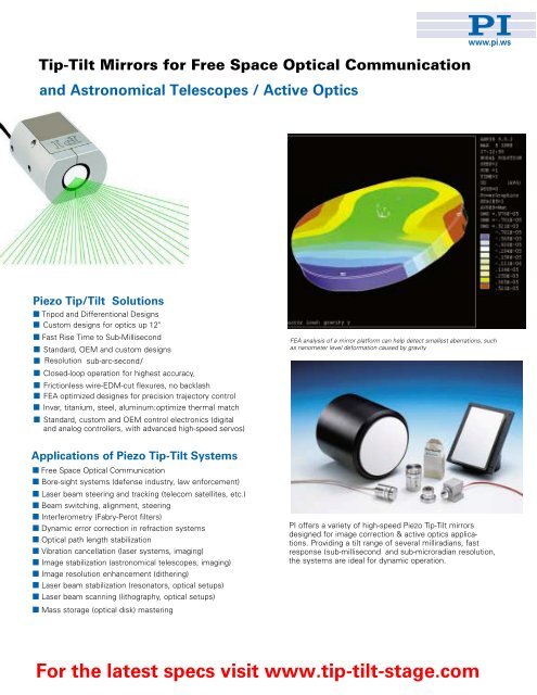 Free Sapce Optical Communication: Piezo Tip Tilt Solutions, Free ...