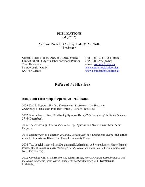 Andreas Pickel - Trent University