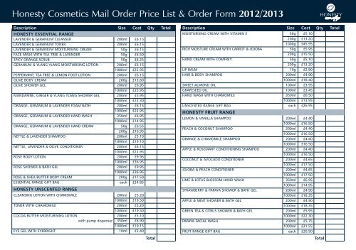 Download order form for printing (In PDF format - Honesty Cosmetics