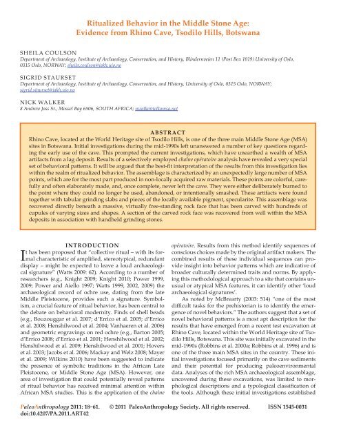 Ritualized Behavior in the Middle Stone Age - Paleoanthropology ...