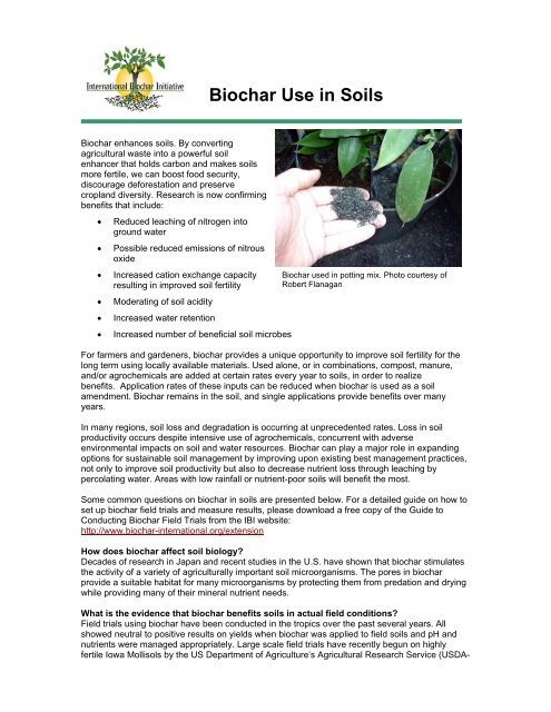 Biochar Use in Soils - International Biochar Initiative