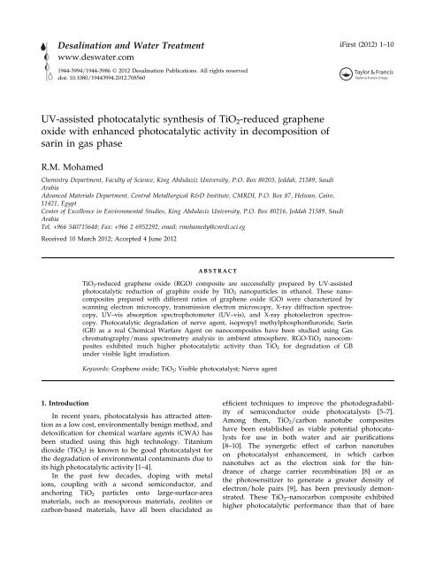 UV-assisted photocatalytic synthesis of TiO2-reduced graphene ...