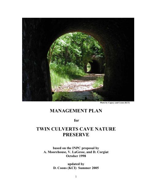 management plan twin culverts cave nature preserve - Karst ...