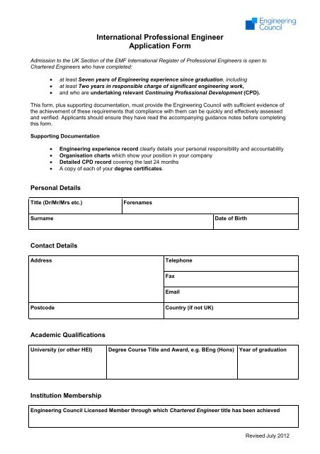 IntPE Application Form July 2012 - Engineering Council