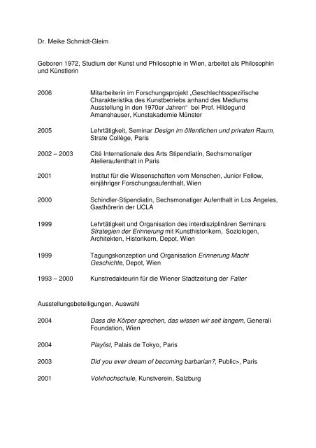 Biografie Meike Schmidt-Gleim - Hildegund Amanshauser