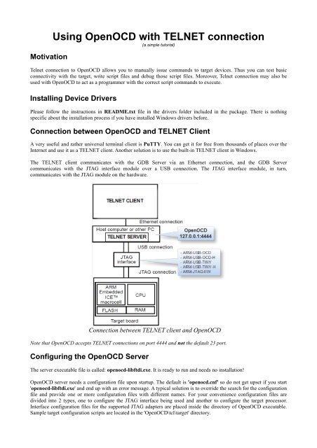 Using OpenOCD with TELNET connection