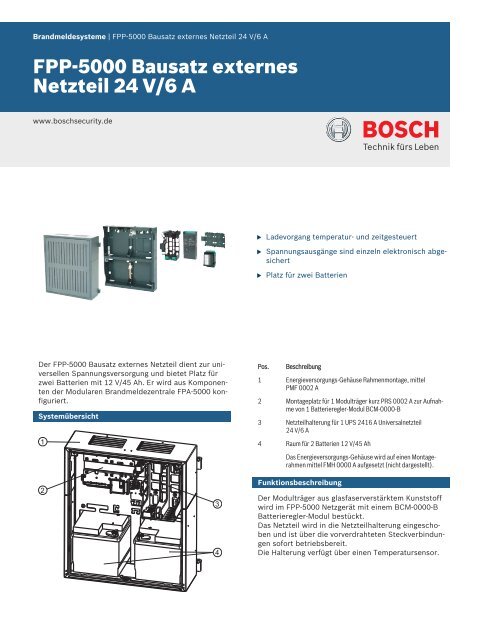 FPP‑5000 Bausatz externes Netzteil 24 V/6 A - Bosch Security ...