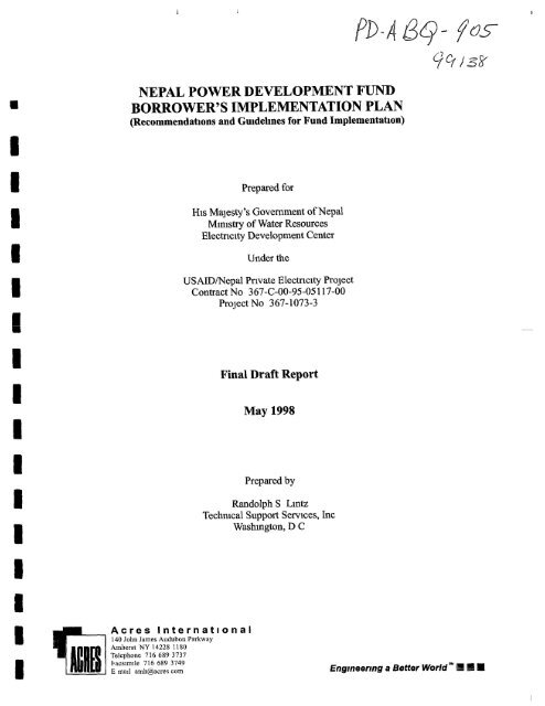 nepal power development fund borrower's implementation plan