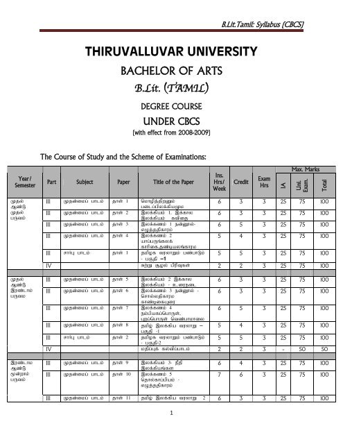 B.Lit.Tamil: Syllabus (CBCS) - Thiruvalluvar University