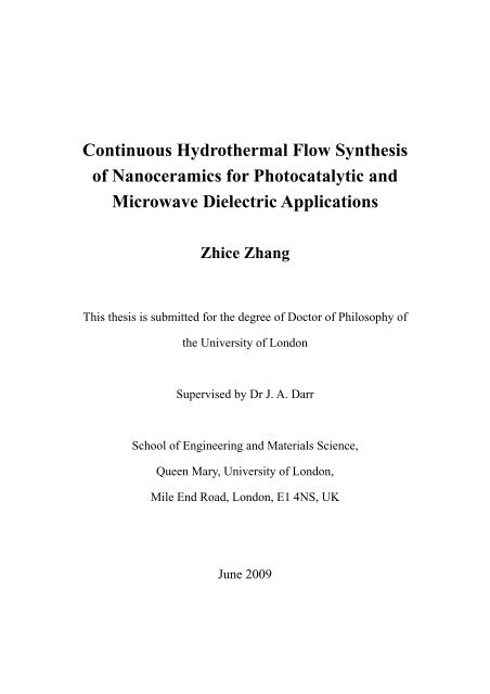 Continuous Hydrothermal Flow Synthesis of Nanoceramics for ...