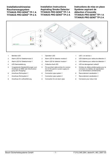 Installationshinweise Rauchansaugsystem Installation ... - Bosch