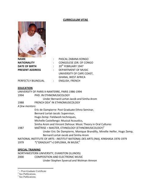 CURRICULUM VITAE NAME : PASCAL ZABANA KONGO ...