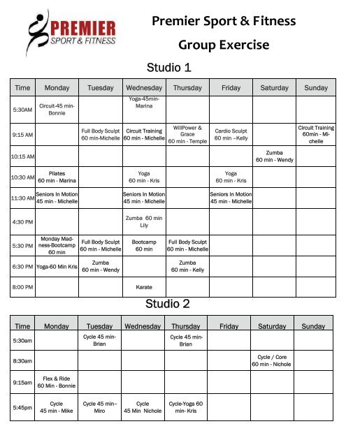 Class Schedules (PDF) - Premier Sport & Fitness