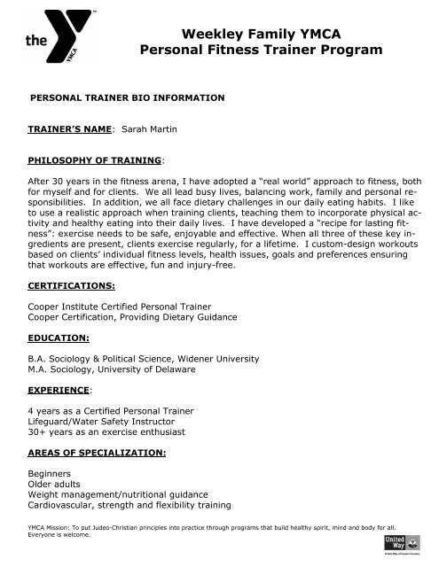 PERSONAL TRAINER BIO INFO