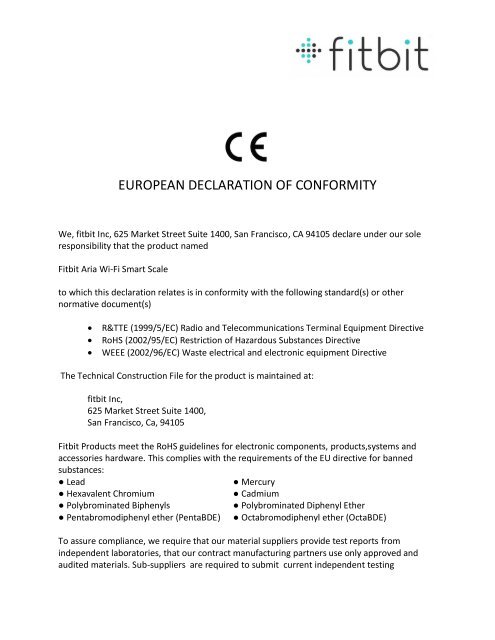 EUROPEAN DECLARATION OF CONFORMITY - Fitbit