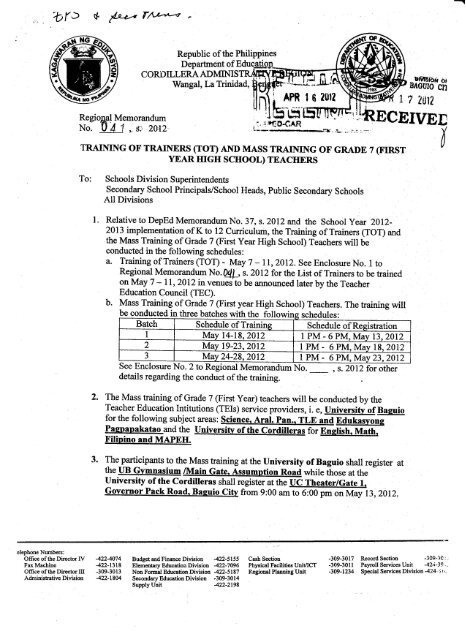 Memo and Addendum - Deped Baguio City Division|Baguio City Memo and Addendum - Deped Baguio City Division|Baguio City