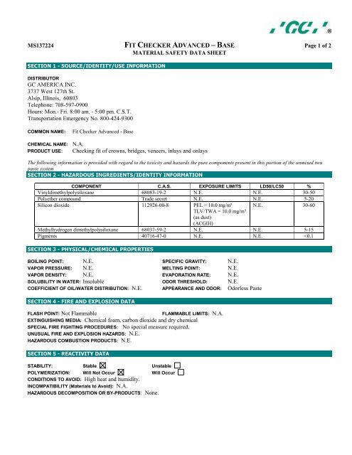 FIT CHECKER ADVANCED: Base MSDS - GC America