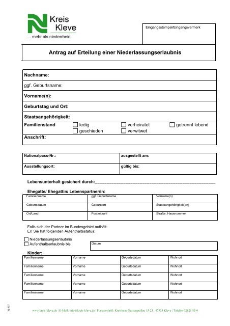 Antrag auf Erteilung einer Niederlassungserlaubnis - Kreis Kleve