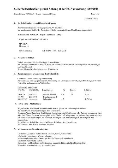 EG-SICHERHEITSDATENBLATT gemäß 91/155/EWG
