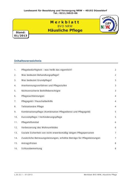 BVO Häusliche Pflege - Landesamt für Besoldung und Versorgung