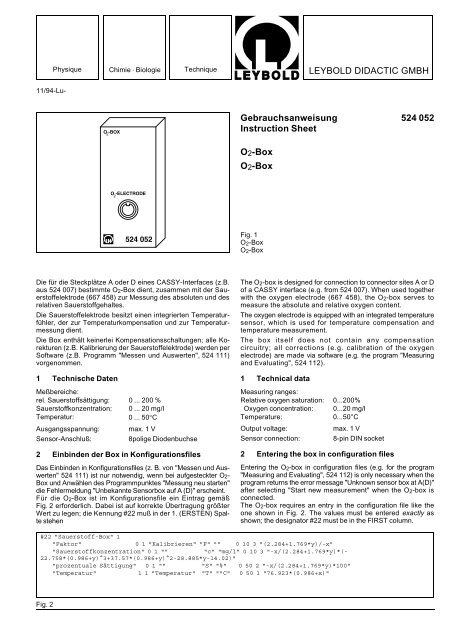 LEYBOLD DIDACTIC GMBH Gebrauchsanweisung 524 052 ...