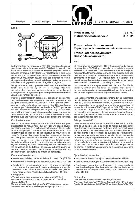 LEYBOLD DIDACTIC GMBH Mode d'emploi 337 63 Instrucciones de ...