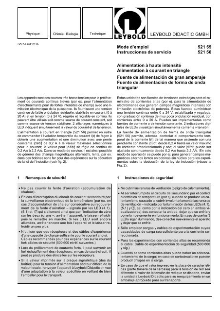 LEYBOLD DIDACTIC GMBH Mode d'emploi 521 55 Instrucciones de ...