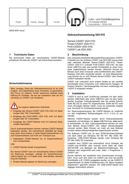 Sensor-CASSY - LD DIDACTIC