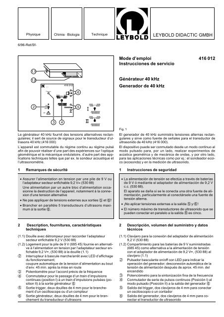 LEYBOLD DIDACTIC GMBH Mode d'emploi 416 012 Instrucciones ...